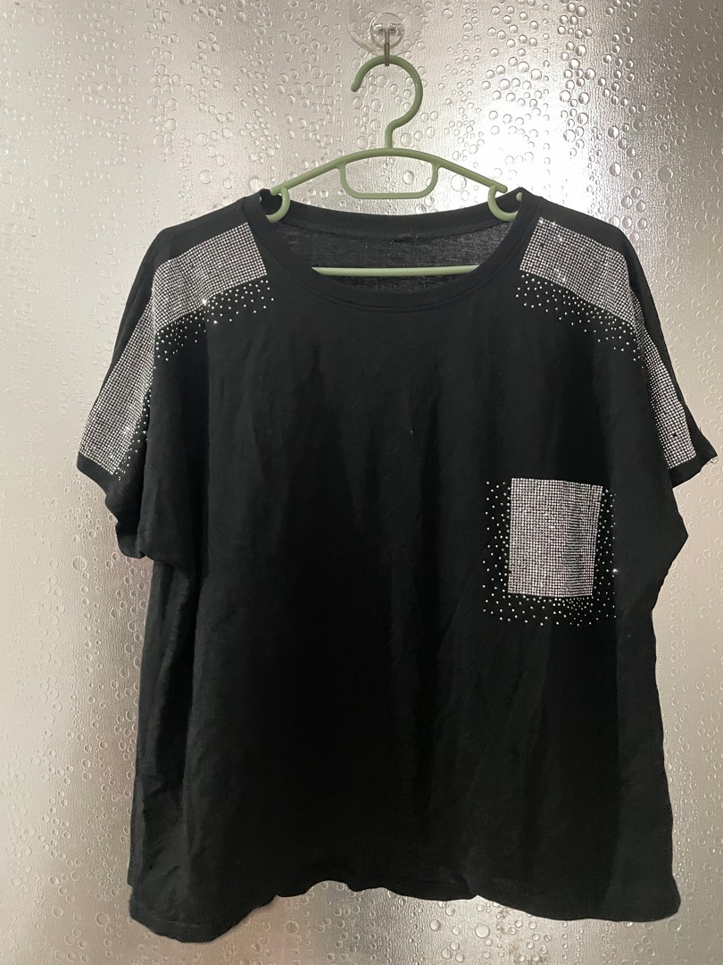 Black rhinestone top, Women's Fashion, Tops, Shirts on Carousell