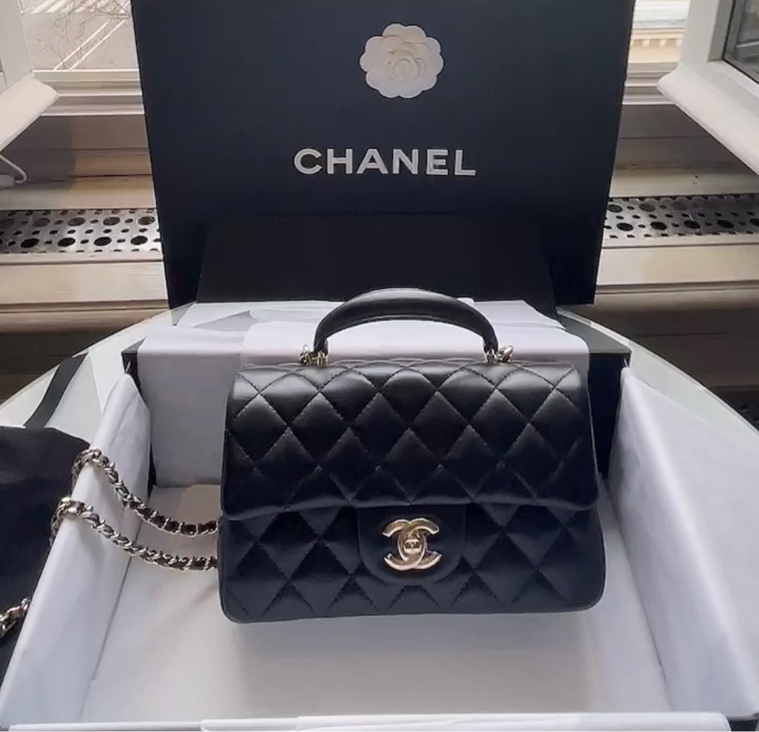 BNIB Chanel 23P Mini Rectangular Top Handle - Black, Luxury, Bags ...