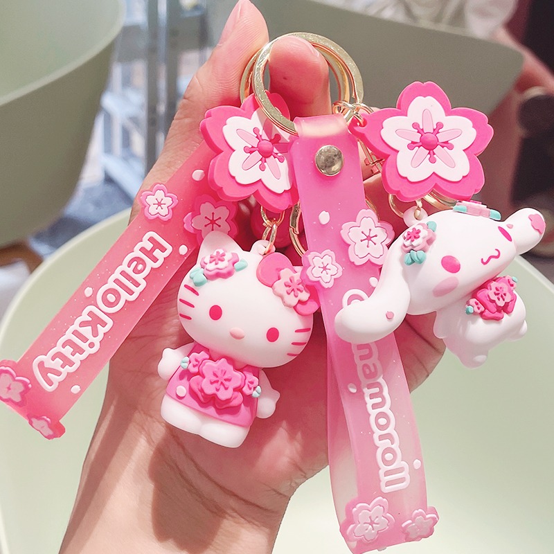 Cute Sanrio Pink Sakura Cherry Blossom Flower Keychain My Melody Hello ...