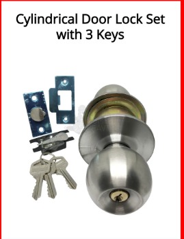 Cylindrical Door Lock Knob Set Bedroom Door Handle with 3 Keys NT1025 ...