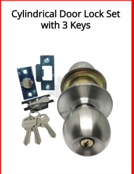 Cylindrical Door Lock Knob Set Bedroom Door Handle with 3 Keys NT1025 ...