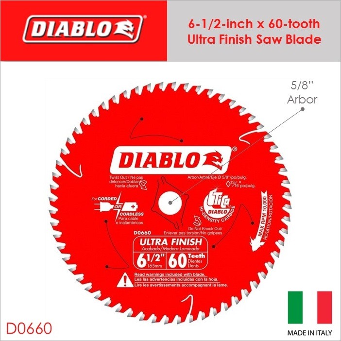 Diablo 6-1/2-inch x 60-tooth Ultra Finish Circular Saw Blade - D0660 on ...