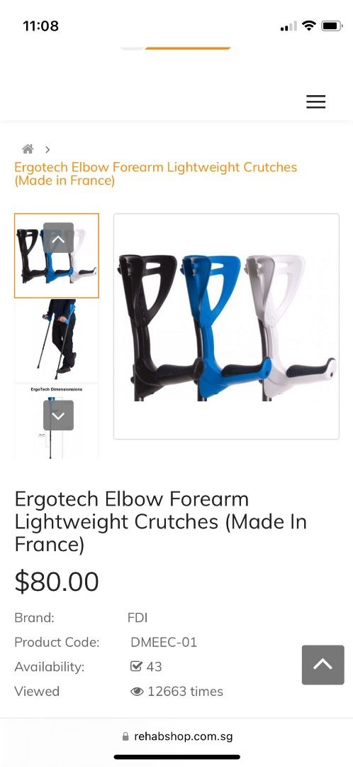 Ergotech Elbow Forearm Lightweight Crutches, made in France , Health ...