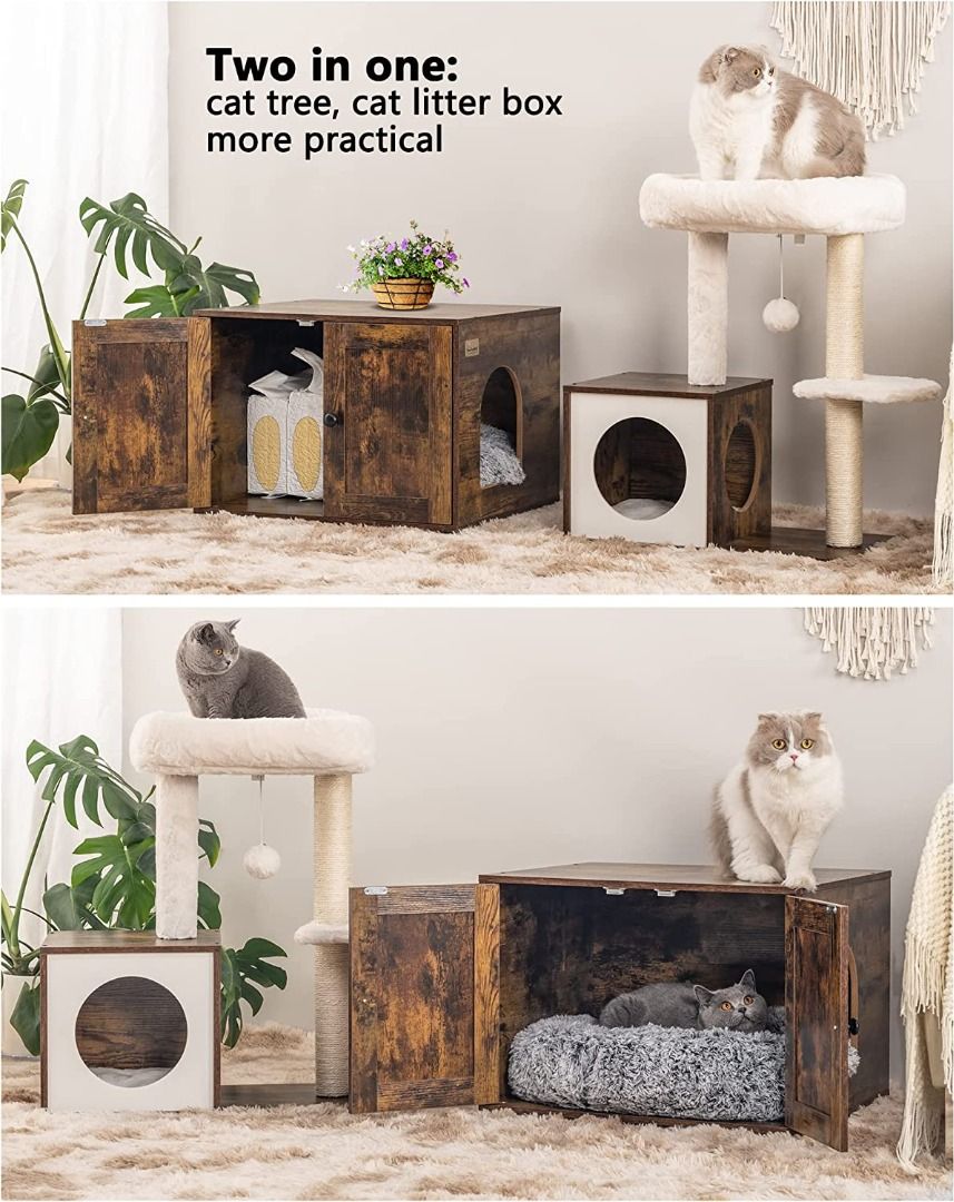 FourFurPets Multipurpose Cat Litter Box Enclosure with Cat Tree and ...