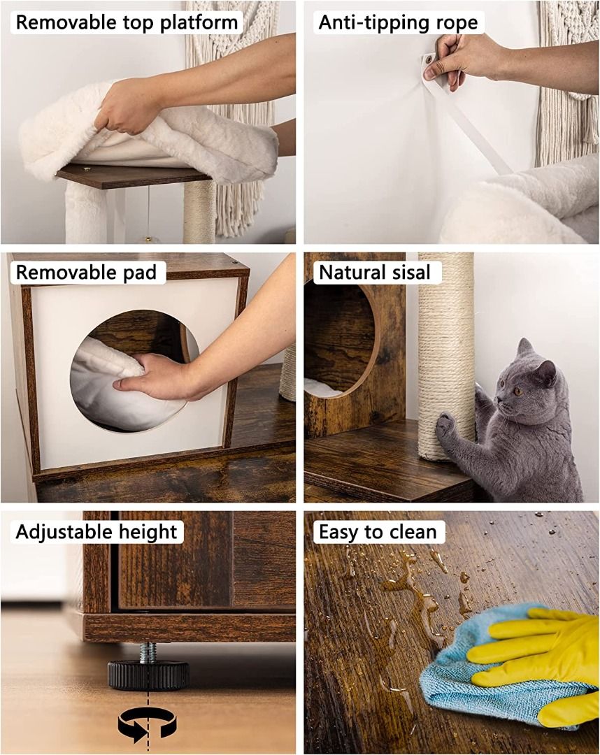 FourFurPets Multipurpose Cat Litter Box Enclosure with Cat Tree and ...