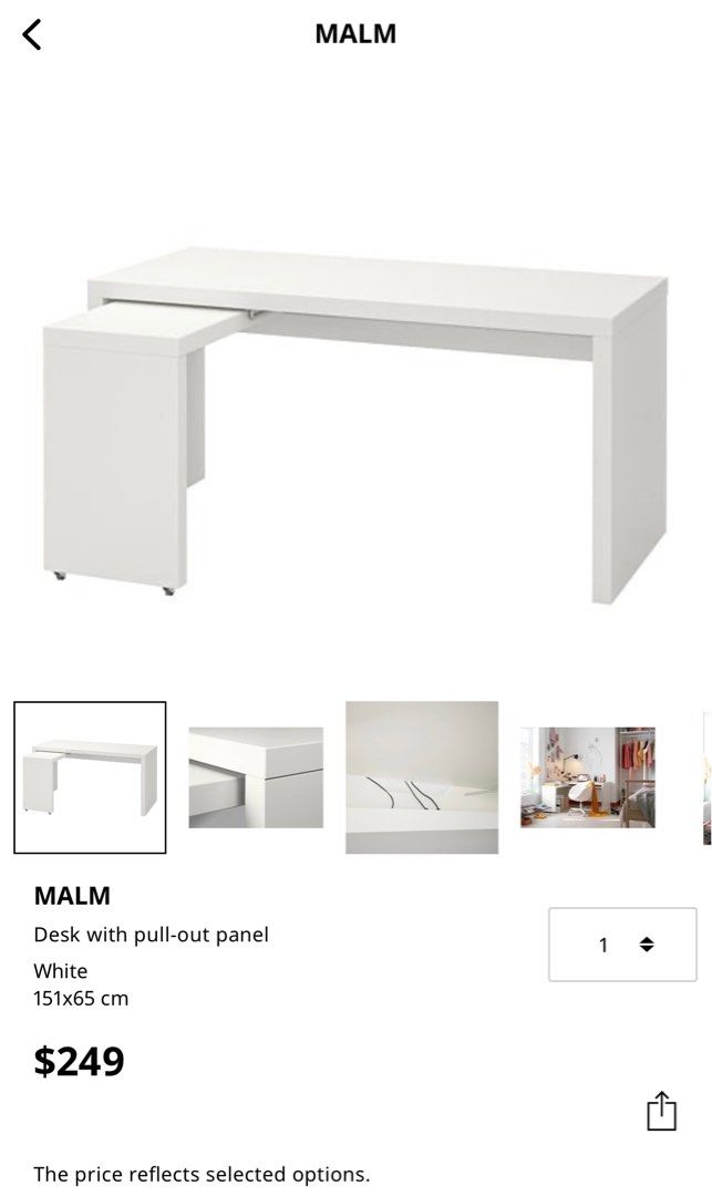 IKEA Malm Work Desk table (+ pull-out panel), Furniture & Home Living ...