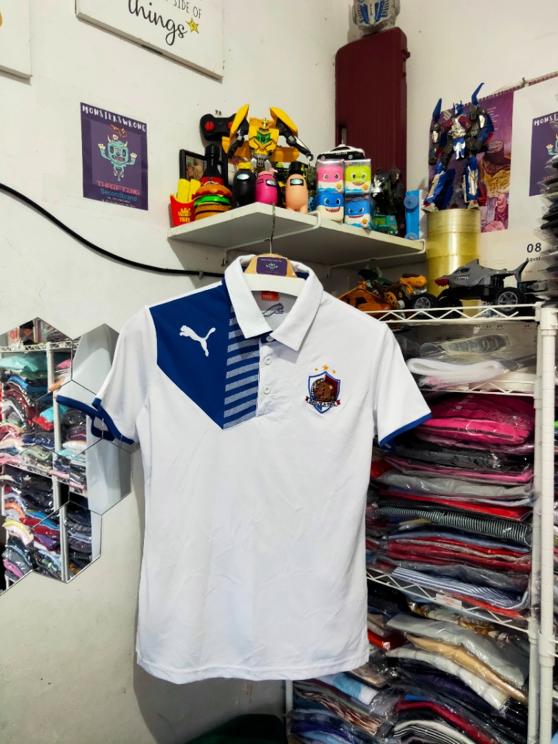 Kaos Polo Puma Putih Biru Small Logo Putih, Fesyen Pria, Pakaian ...