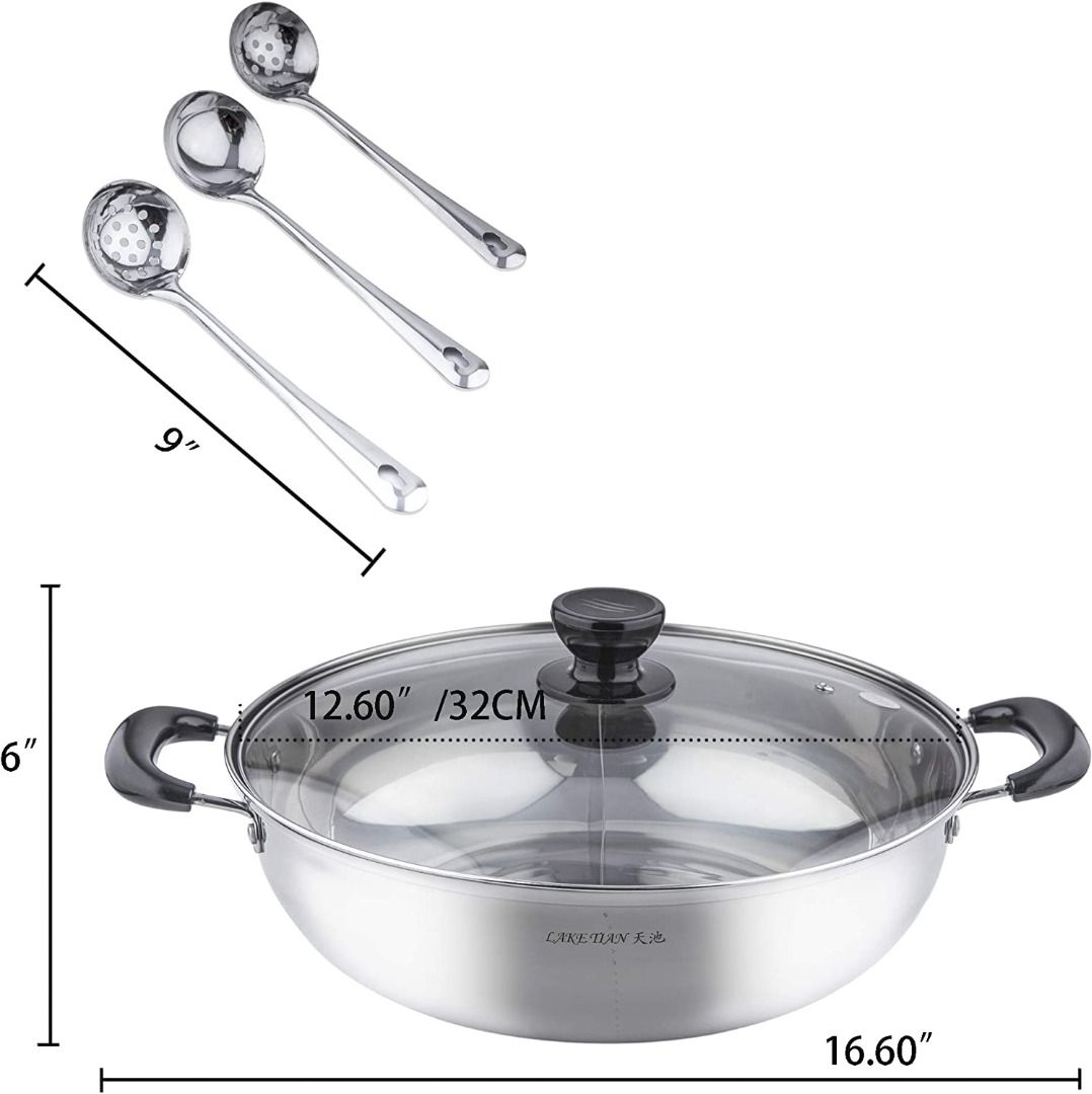 Lake Tian Stainless Steel Shabu Shabu Chinese Hot Pot With Lid, Dual ...