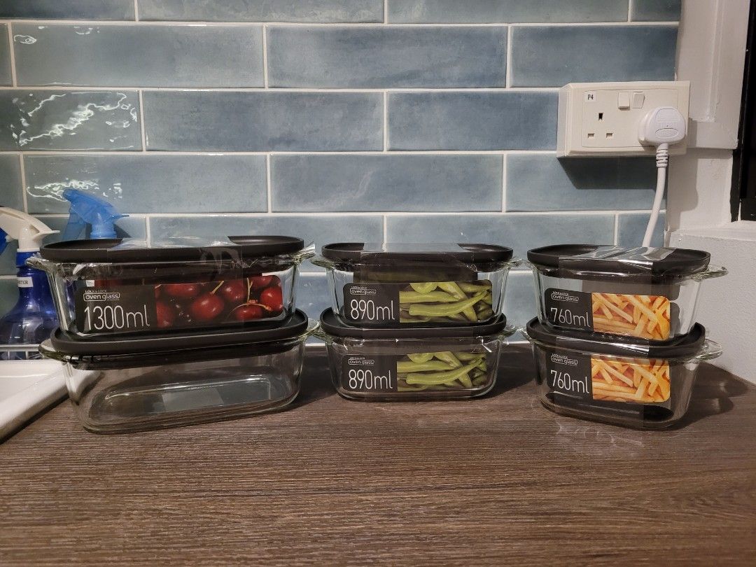 Lock And Lock Oven Glass Container 6 piece set, Furniture & Home Living ...