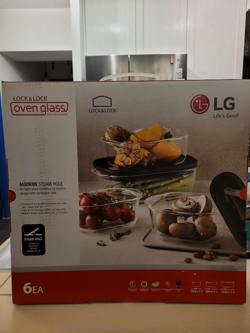 Lock And Lock Oven Glass Container 6 piece set, Furniture & Home Living ...