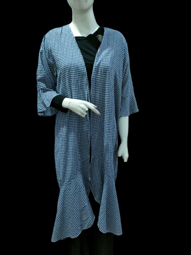 Long outer kotak model gemoy, Fesyen Wanita, Pakaian Wanita, Atasan di ...