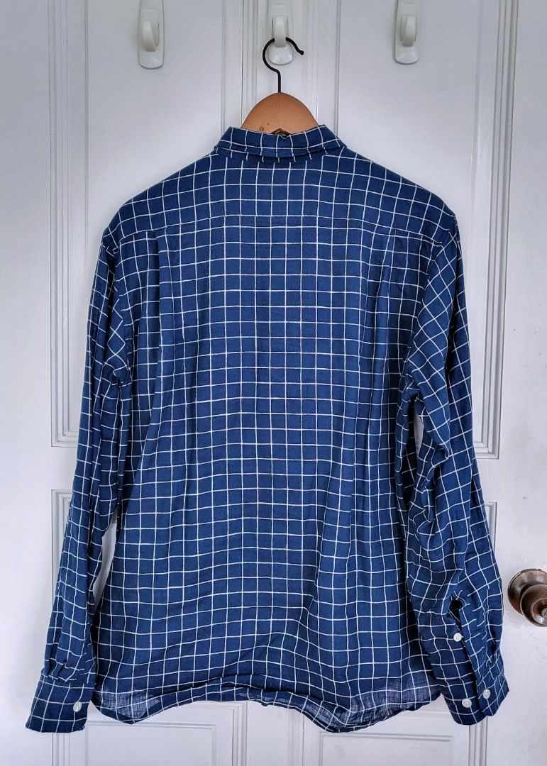 Muji Blue Window Pane Check Print Linen Shirt, Men's Fashion, Tops ...
