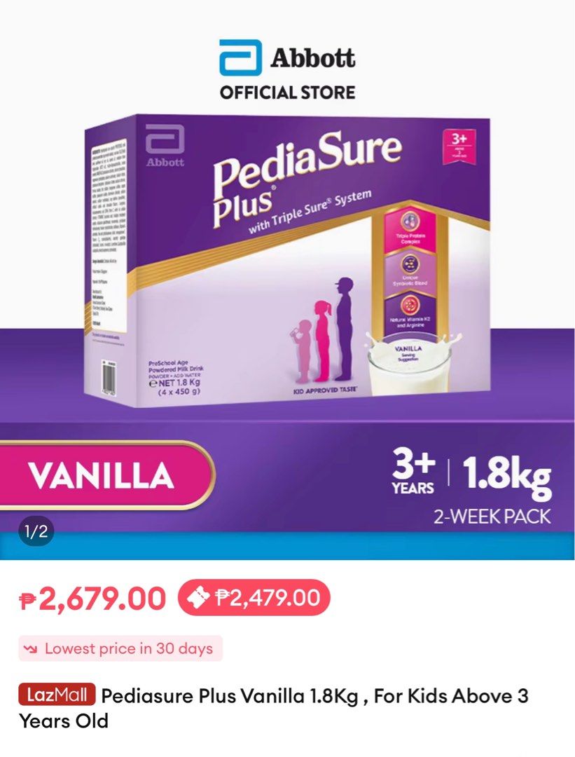 PediaSure Plus 3+ ; 1.8kg ; Vanilla, Babies & Kids, Nursing & Feeding ...