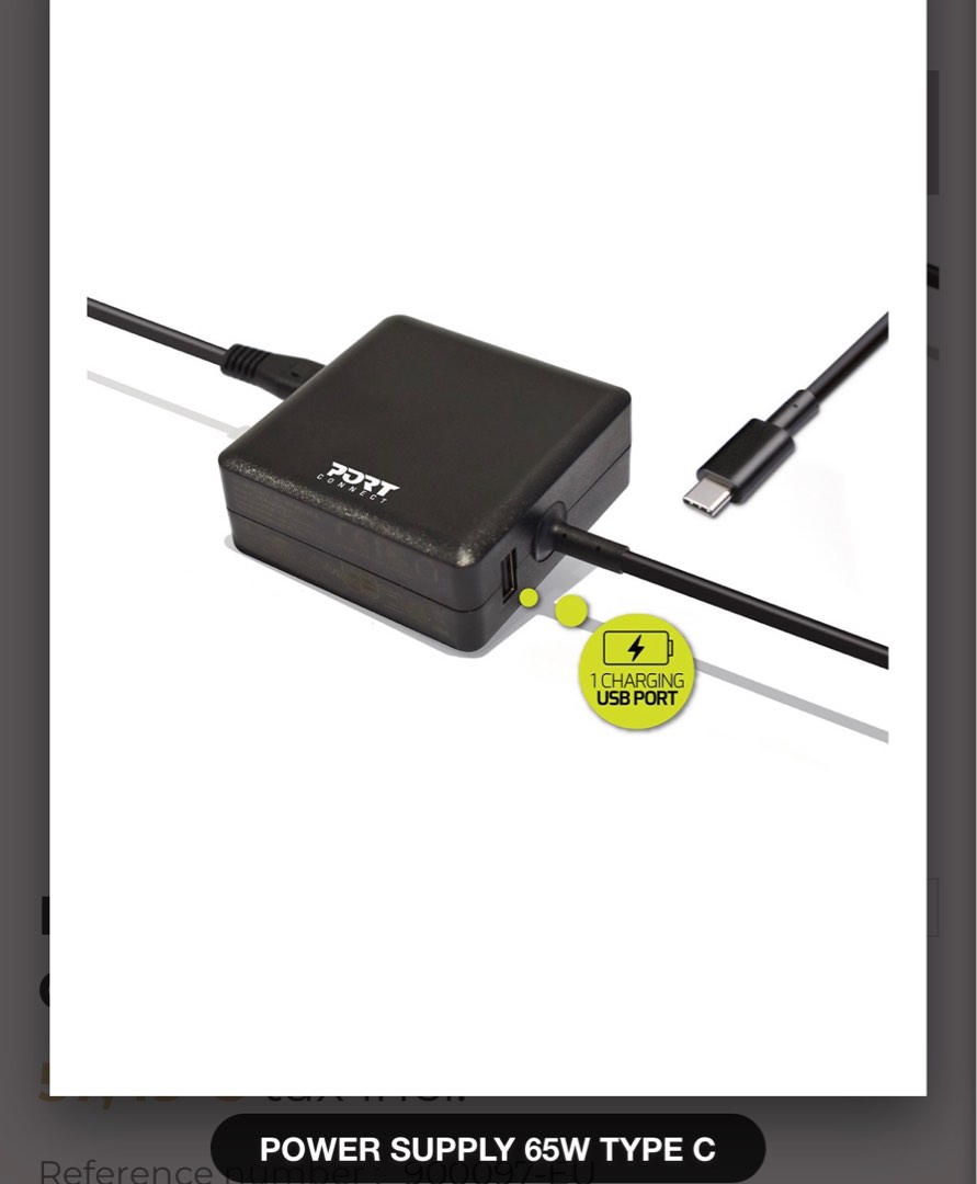 Port Designs POWER SUPPLY 65W TYPE C + 1 CHARGING USB PORT, Computers ...