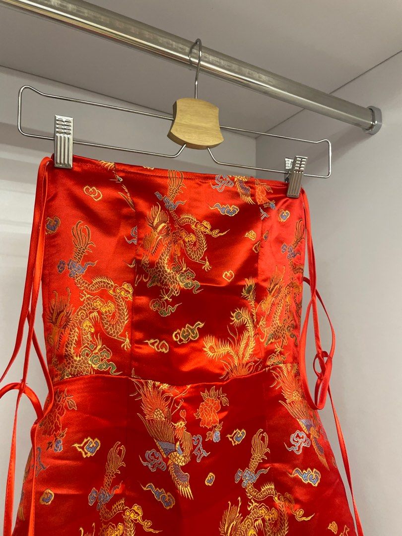 Red Chinese Dragon Pattern Dress, Women's Fashion, Dresses & Sets ...