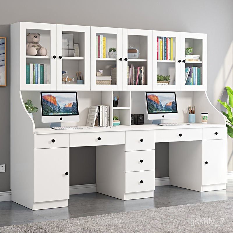 Solid Wood Desk Bookshelf Combination Computer Desktop Desk Children ...