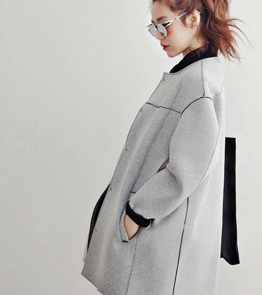 Structured Gray Jacket with Black Piping Details from Korea, Women's ...