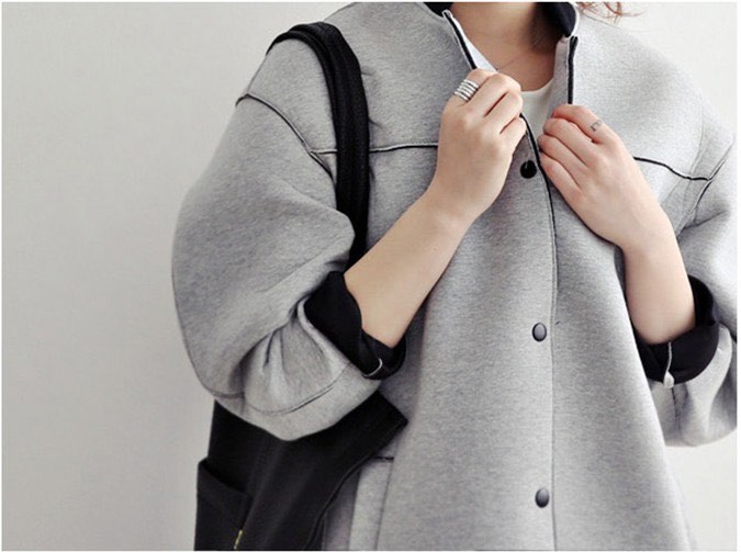 Structured Gray Jacket with Black Piping Details from Korea, Women's ...