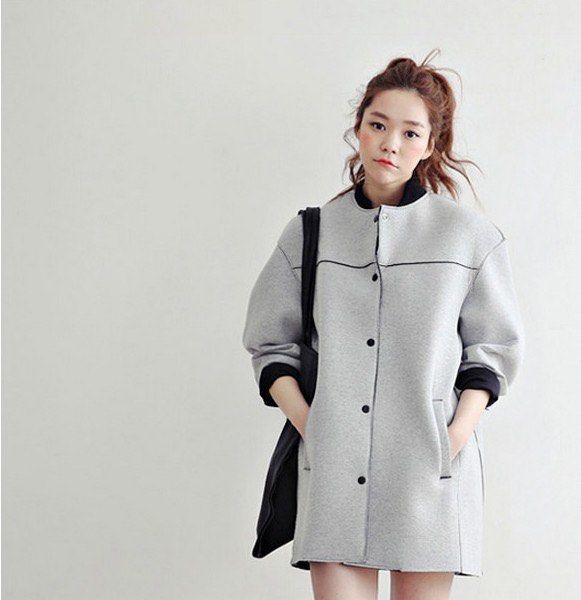 Structured Gray Jacket with Black Piping Details from Korea, Women's ...