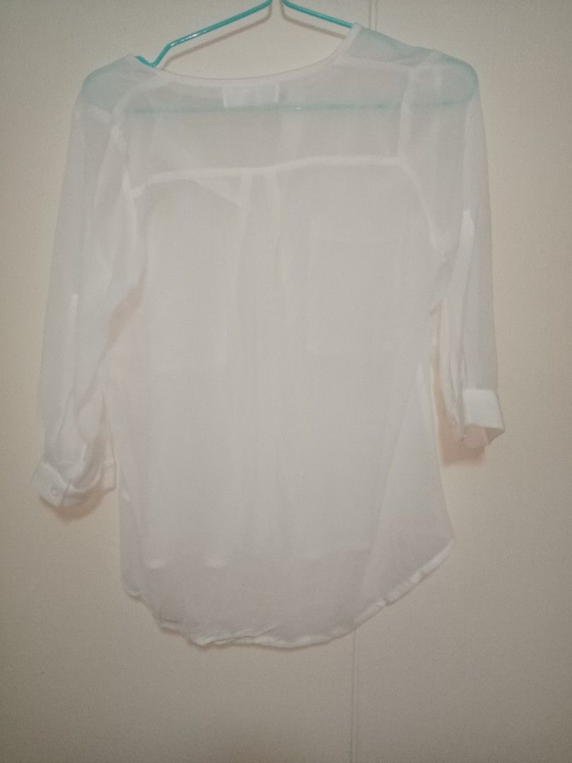 White sheer top, Women's Fashion, Tops, Blouses on Carousell
