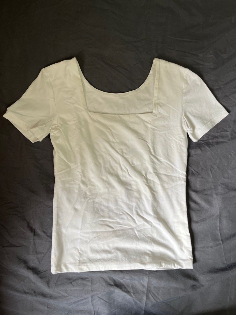 white shirt square neck, Women's Fashion, Tops, Shirts on Carousell