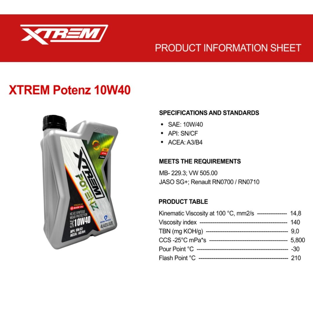 XTREM POTENZ 10W40 4L Fully Synthetic HC-EC Engine Oil EXTREME ...
