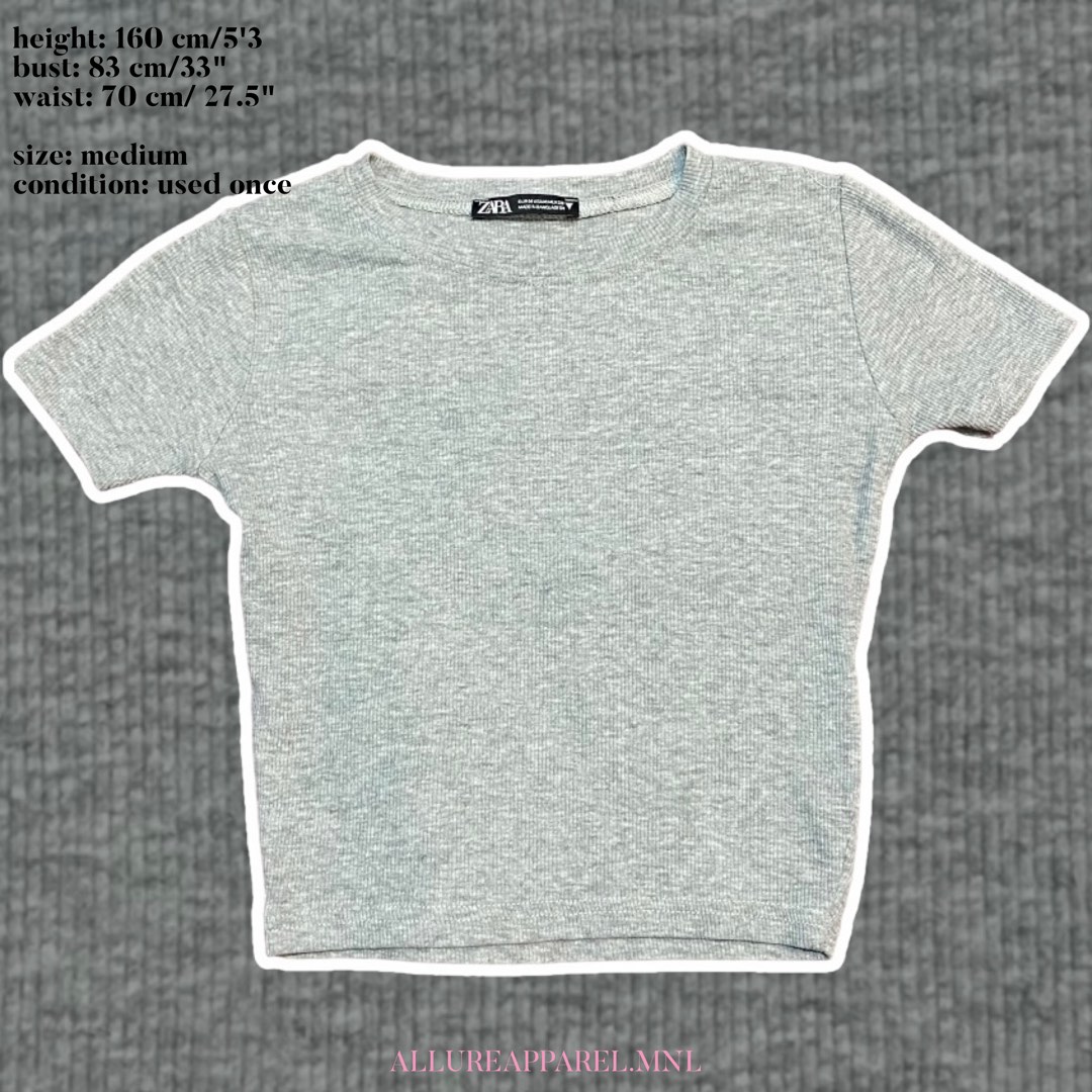 zara — ribbed acid wash gray crop top on Carousell