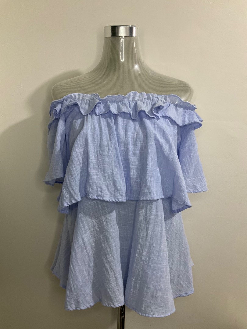 ZARA Top - Zara Off Shoulder Top with Ruffled Chest - US Medium - Super ...