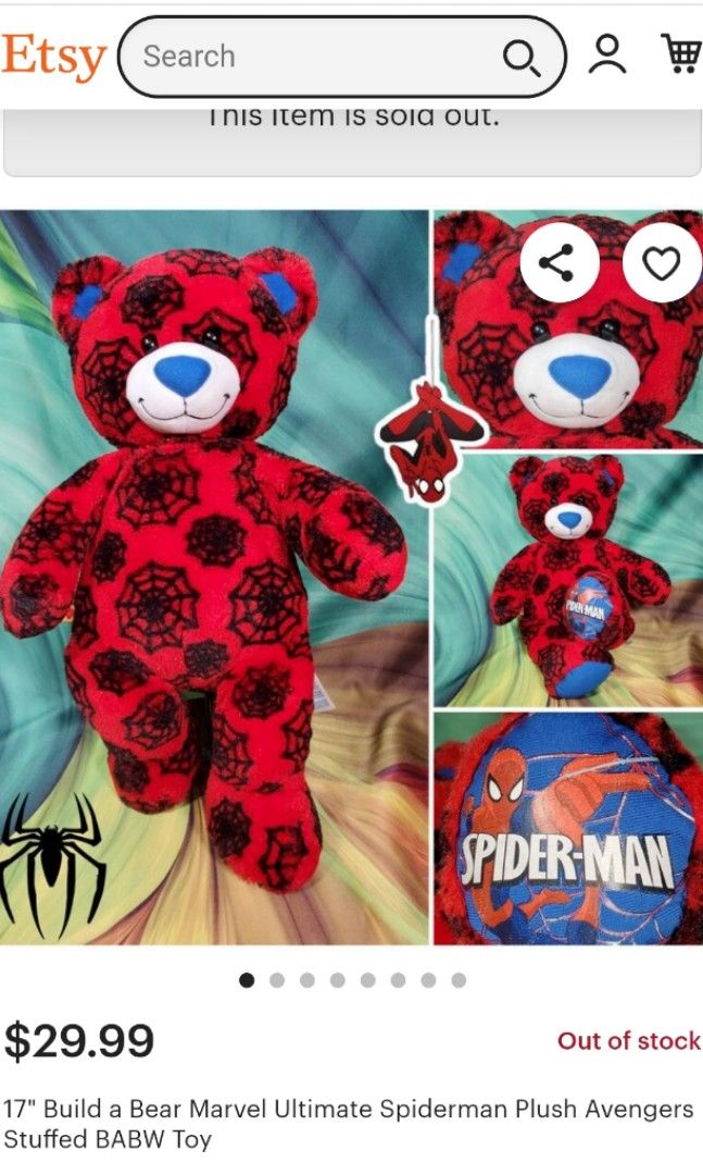 17" Build a Bear Marvel Ultimate Spiderman Plush Avengers Stuffed BABW ...
