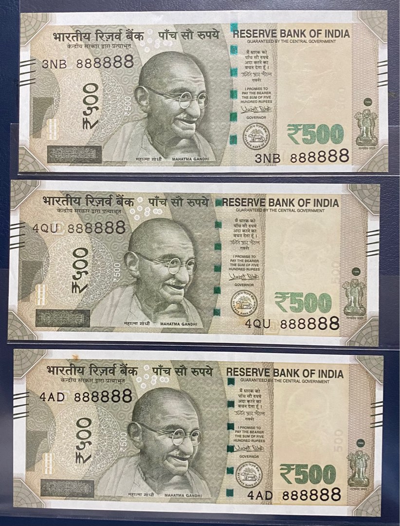 (888888) lucky serial number 8 Indian 500 rupees note / 3 pcs , Hobbies ...