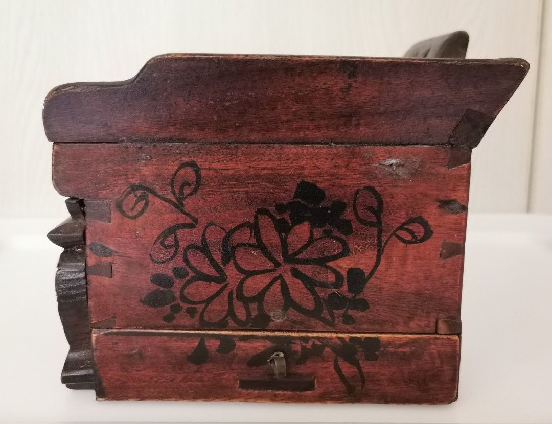 Antique hand carved chinese wooden box with side drawer, Hobbies & Toys ...