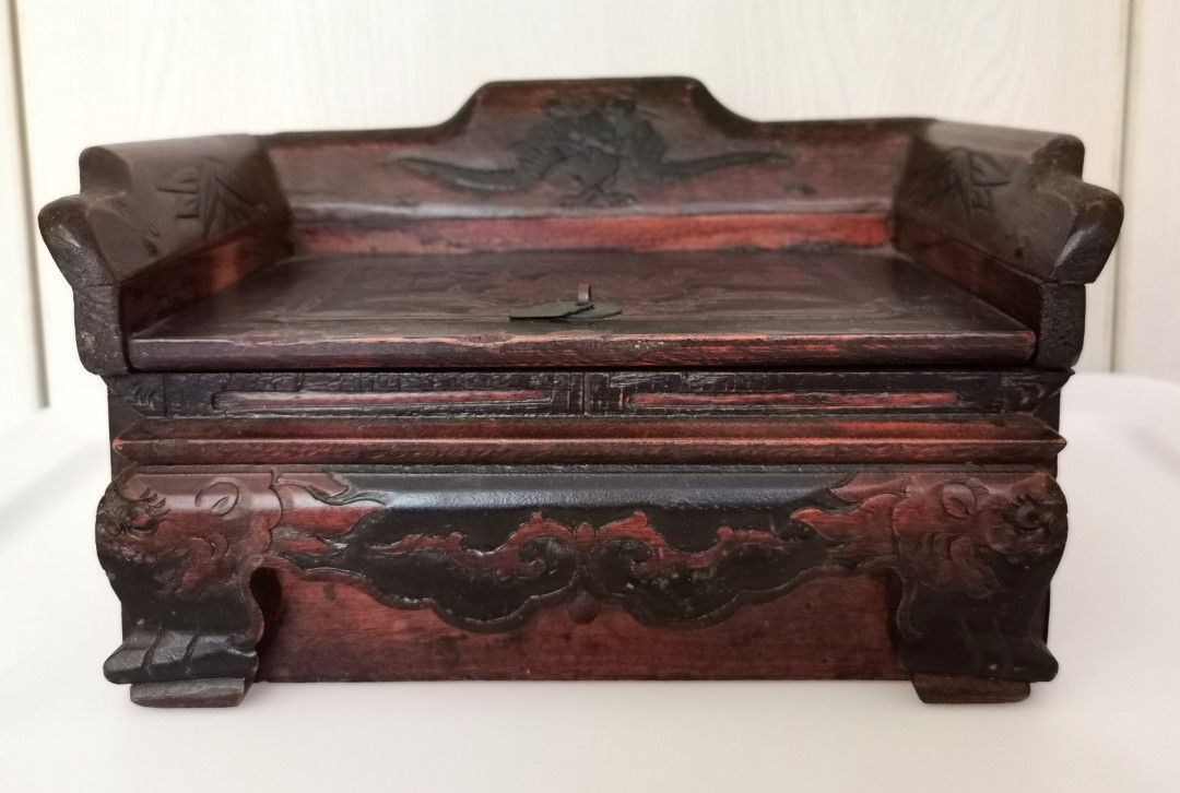 Antique hand carved chinese wooden box with side drawer, Hobbies & Toys ...