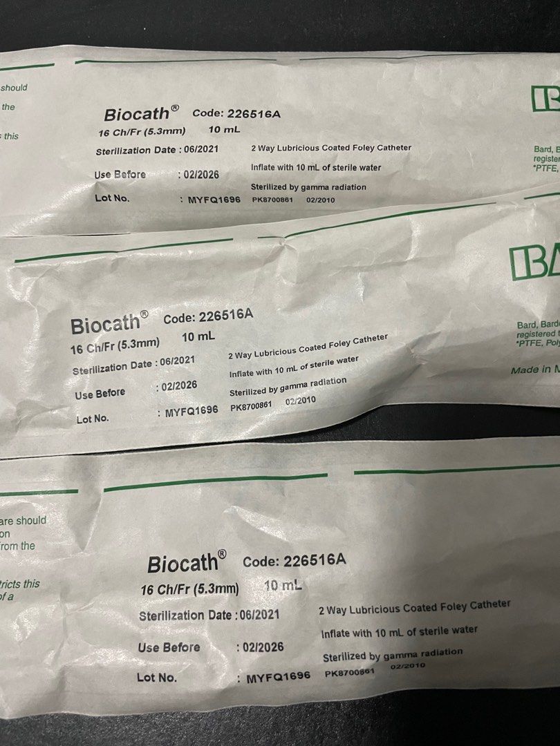 Bard Biocath Foley Catheter 16 Ch/Fr, Health & Nutrition, Medical ...