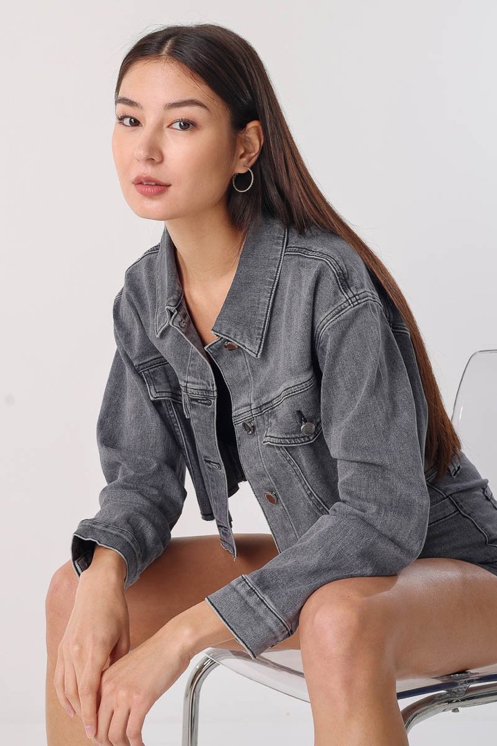 Bombshell Crop Denim Jacket, Women's Fashion, Coats, Jackets and ...