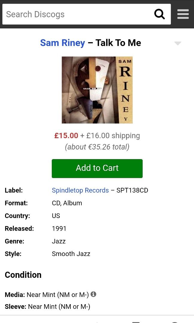 CD JAZZ / 1991 US PRESS _ SPINDLETOP - SAM RINEY _ TALK TO ME, Hobbies ...