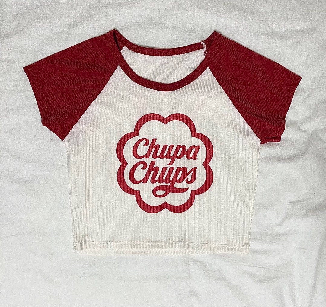 chupa chups red cropped shirt, Women's Fashion, Tops, Shirts on Carousell