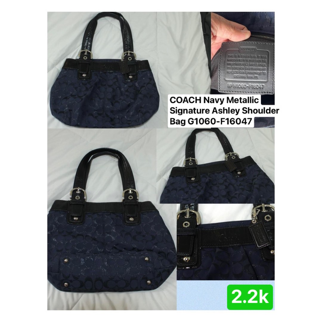 COACH Navy Metallic Signature Ashley Shoulder Bag G1060-F16047 on Carousell
