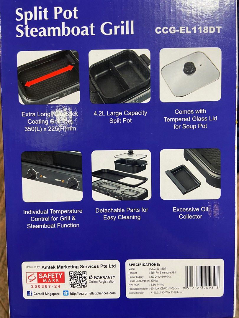 Cornell Split Pot Steamboat Grill, TV & Home Appliances, Kitchen ...