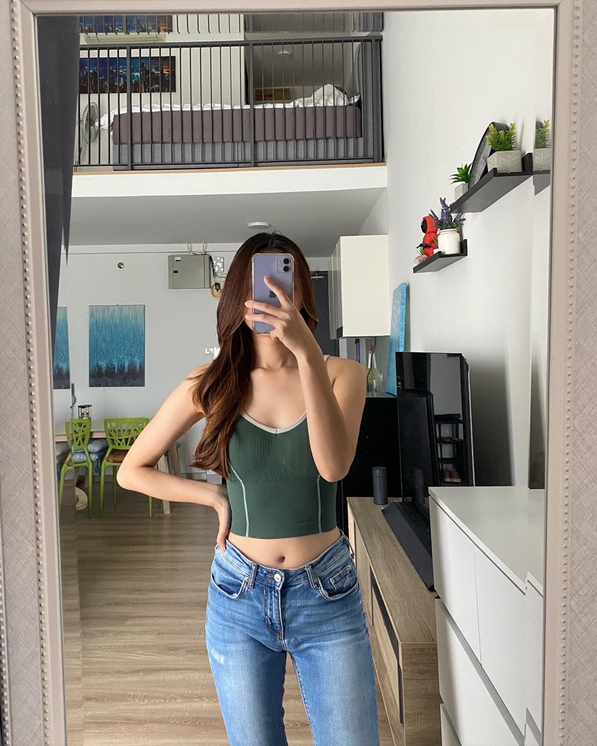 Dark Green Spaghetti Strap Top, Women's Fashion, Tops, Sleeveless on ...