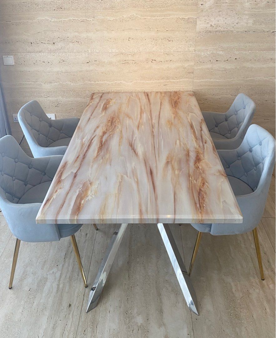 Dining table - full marble, Furniture & Home Living, Furniture, Tables ...