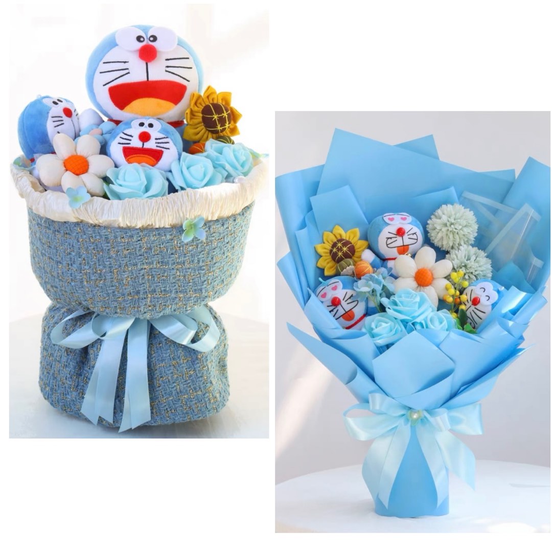 Doraemon Flower Bouquet Doraemon Bouquet Plush Bouquet Simulation Roses ...