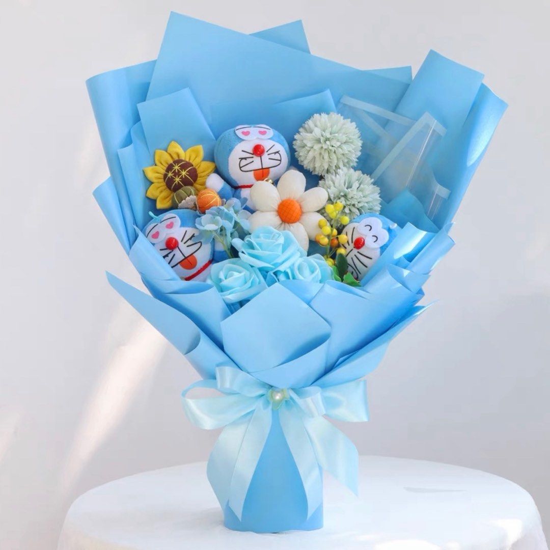 Doraemon Flower Bouquet Doraemon Bouquet Plush Bouquet Simulation Roses ...