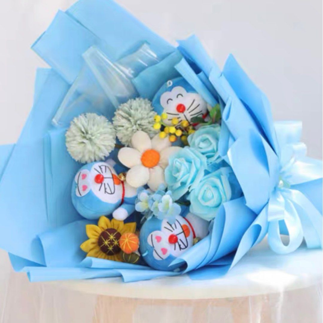 Doraemon Flower Bouquet Doraemon Bouquet Plush Bouquet Simulation Roses ...