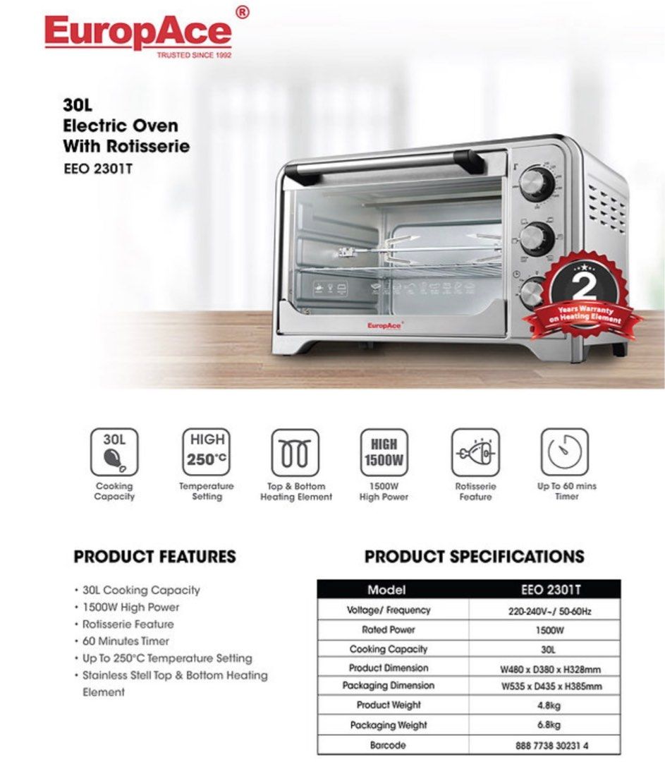 Europace 30L Electric Oven with Rotisserie, TV & Home Appliances ...