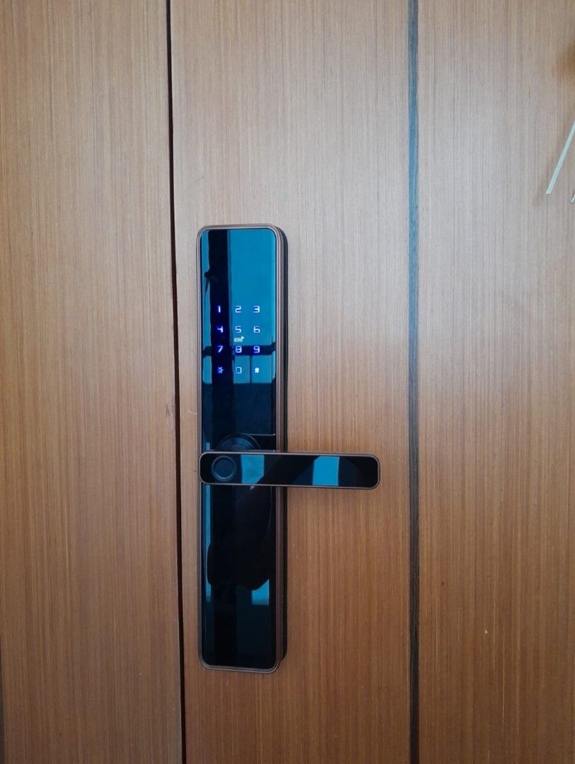 HDB BTO Smart digital wooden door lock, Furniture & Home Living ...