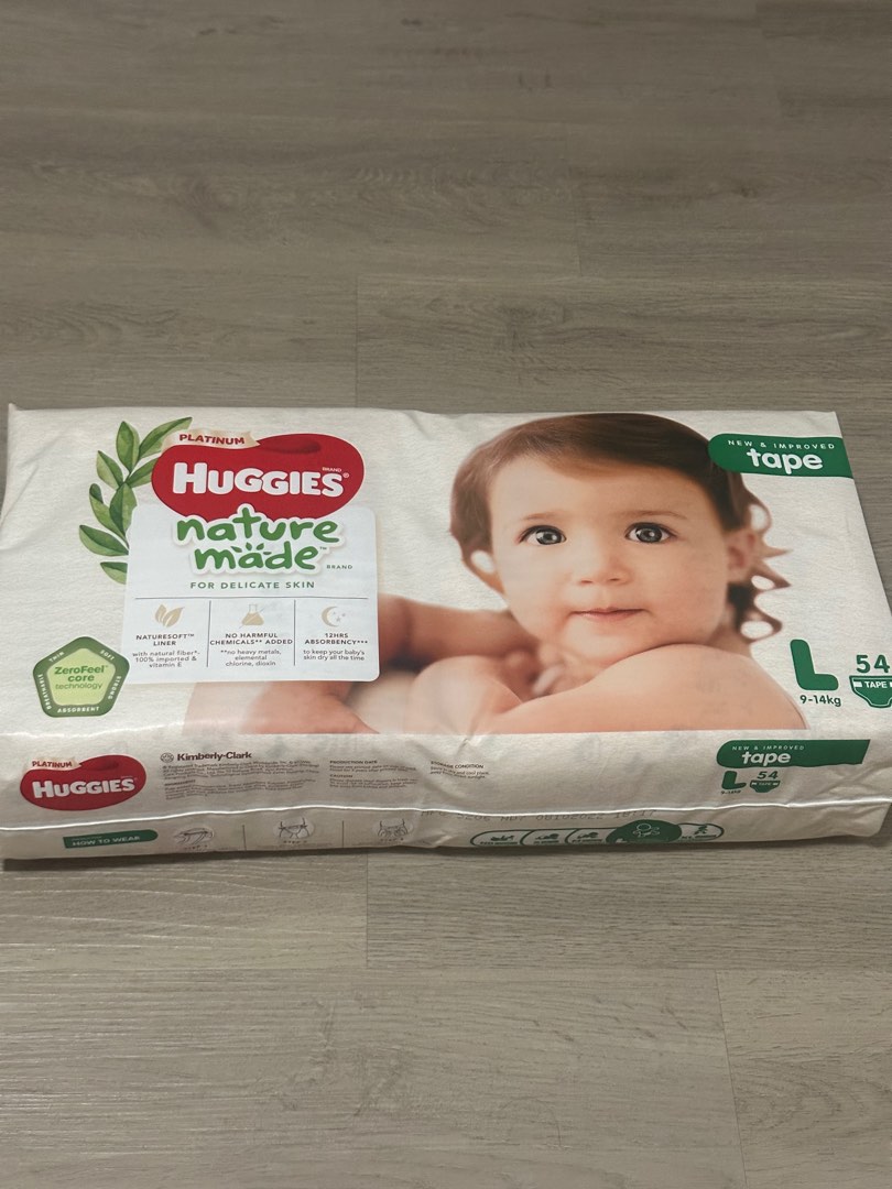 Huggies Platinum Nature Made Tape (L), Babies & Kids, Bathing ...