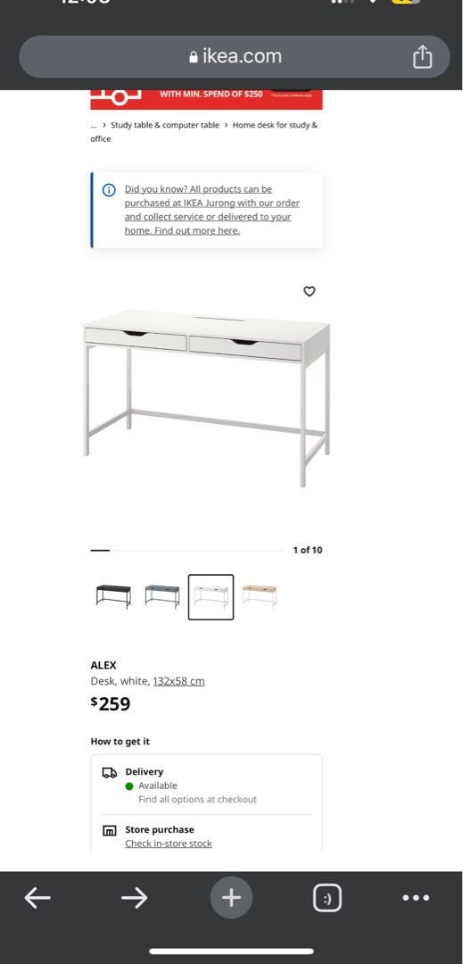 Ikea Alex Table - study desk with drawers / dressing, Furniture & Home ...