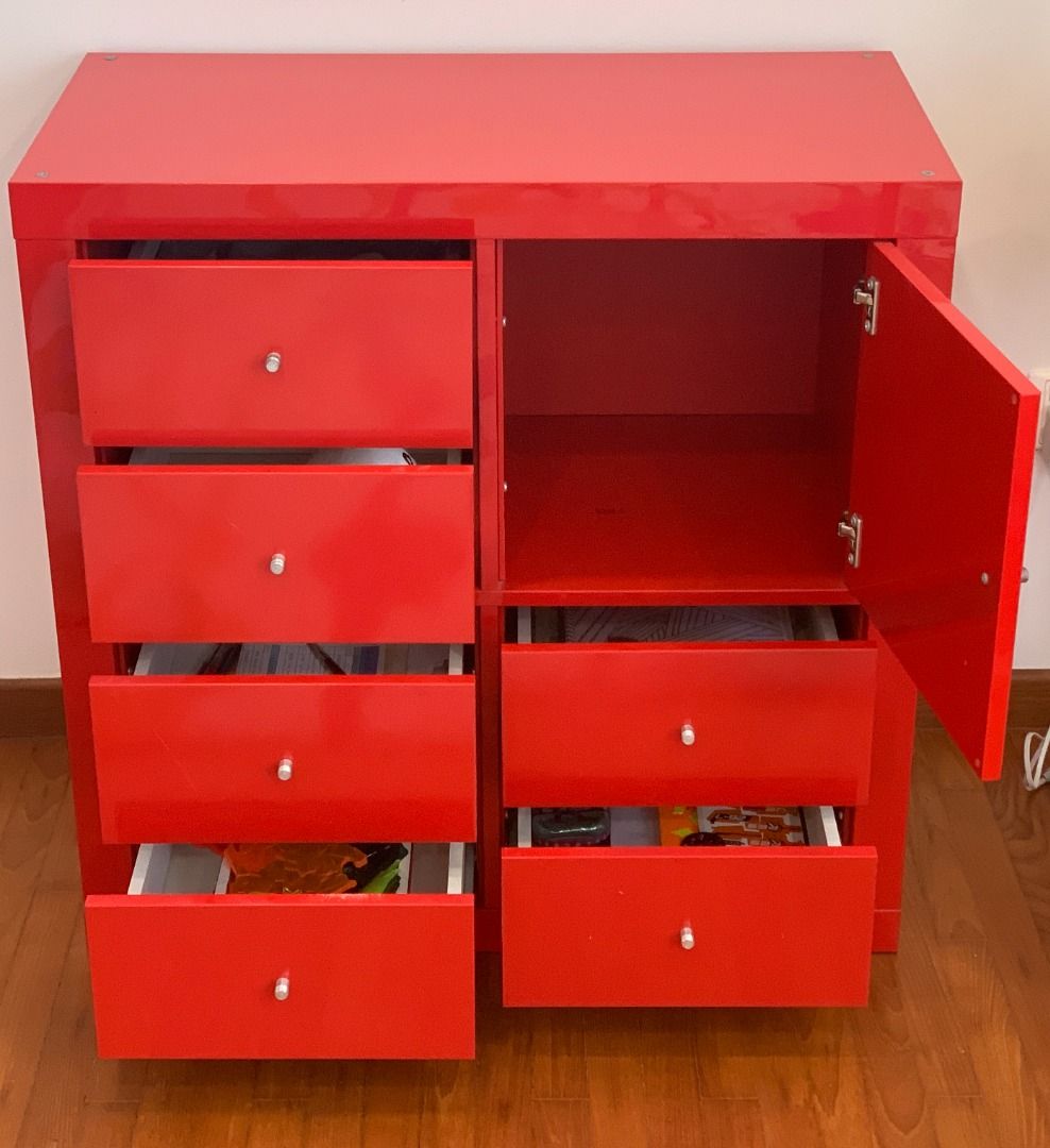 IKEA Kallax 2x2 shelving RED, with drawers and door, Furniture & Home ...