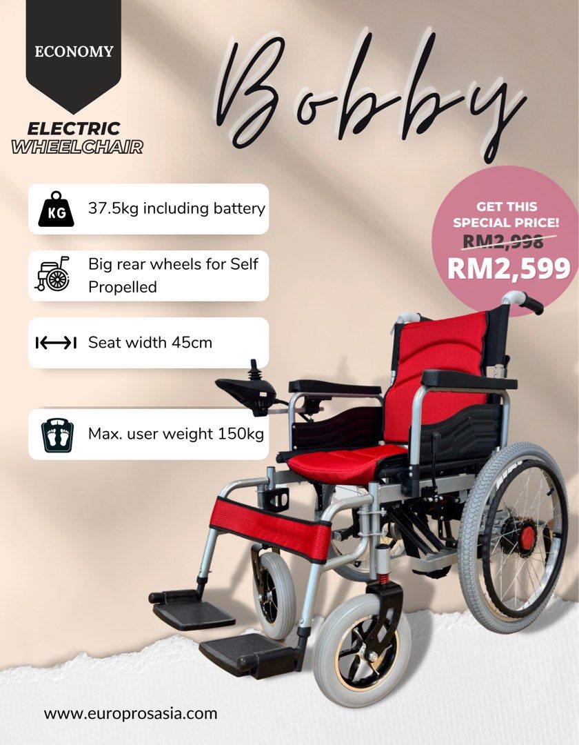 [KERUSI RODA RAYA] Bobby - Europros Electric Wheelchair, Health ...