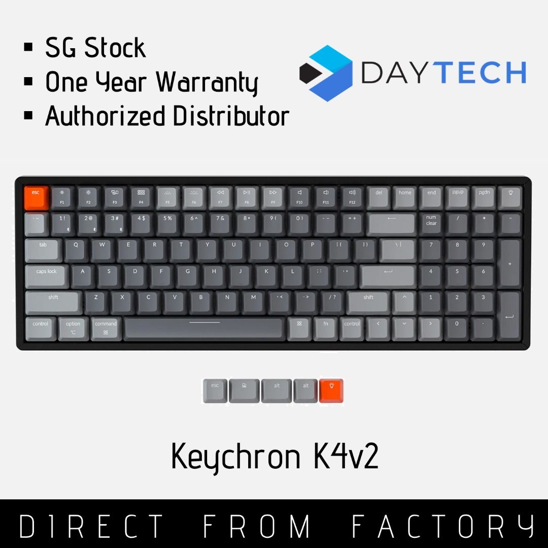 Keychron K4 v2 Aluminium 100 keys 96% Mechanical Keyboard with Gateron G Pro featuring Bluetooth ...